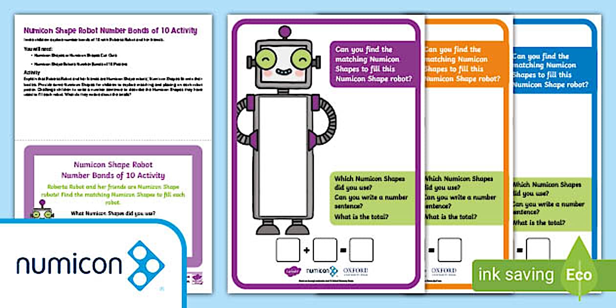 Numicon Shape Robot Number Bonds of 10 Activity - Twinkl